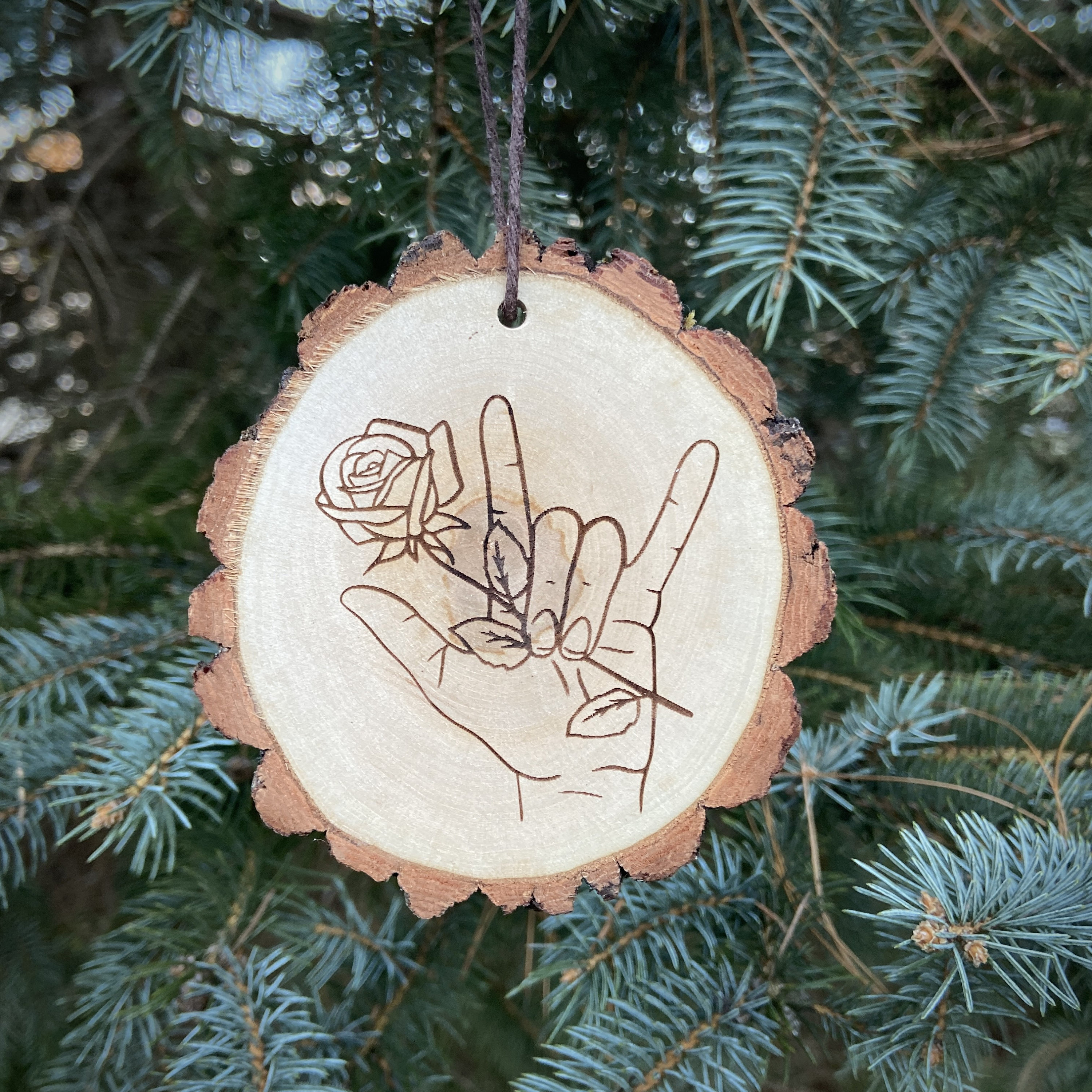 ASL Rose Ornament — Woodstove Studios
