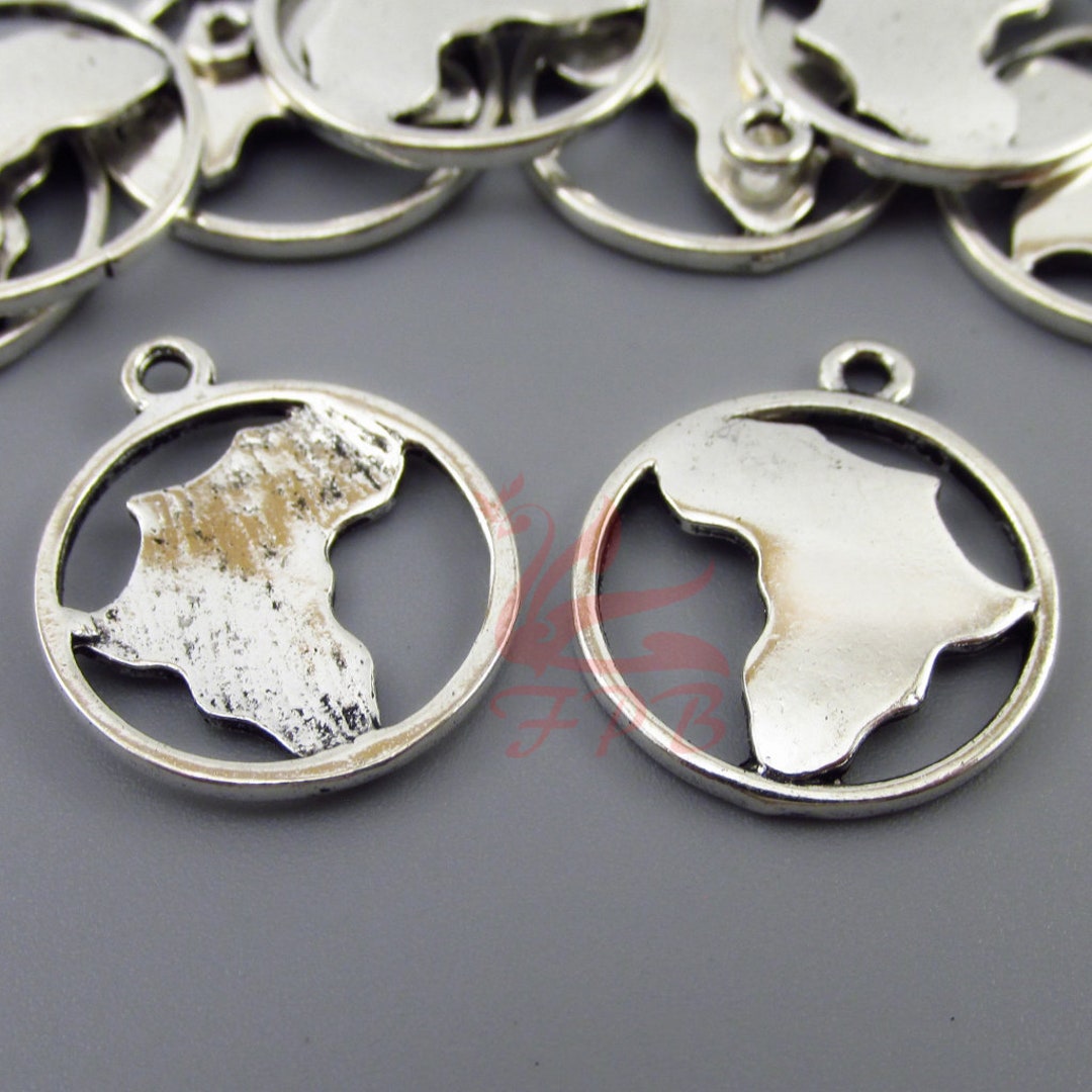 10 Africa Charms 20mm Wholesale Antiqued Silver Plated Continent ...