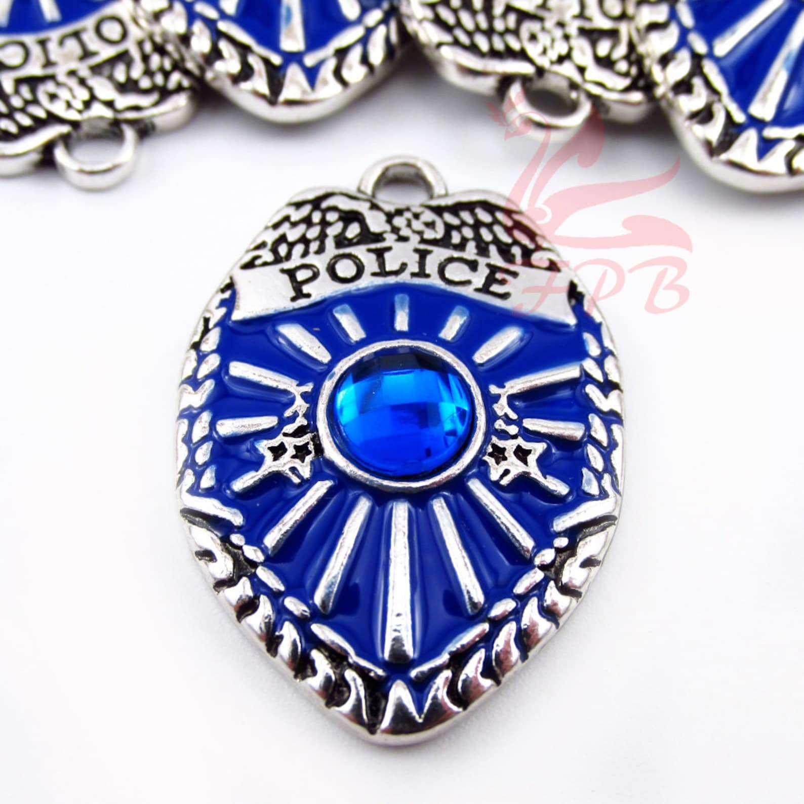 1 Police Badge Charms 30mm Wholesale Blue Shield Enamel and - Etsy
