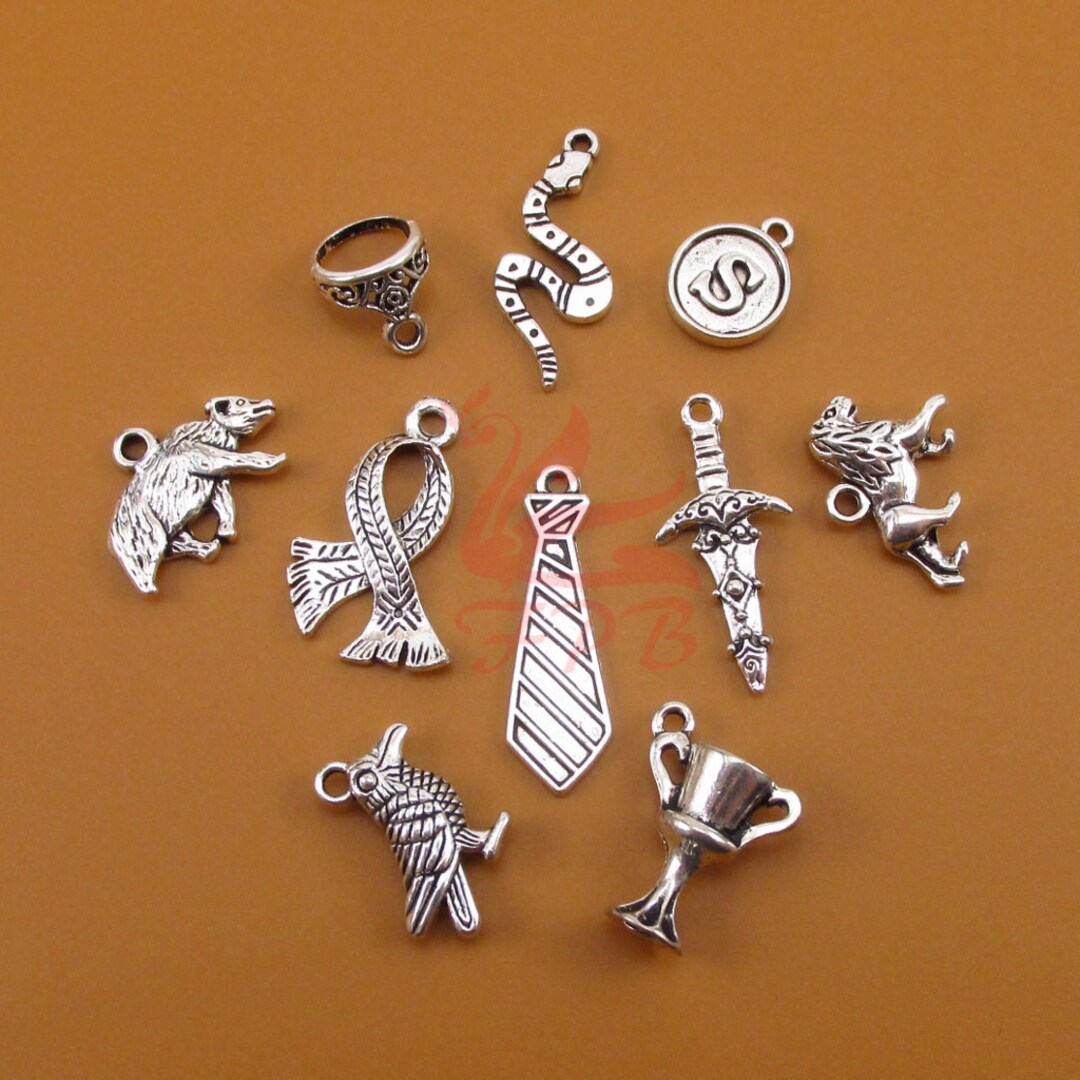 HP Fandom Charms 10 Pieces Set - Mixed Antiqued Silver Plated Charms ...