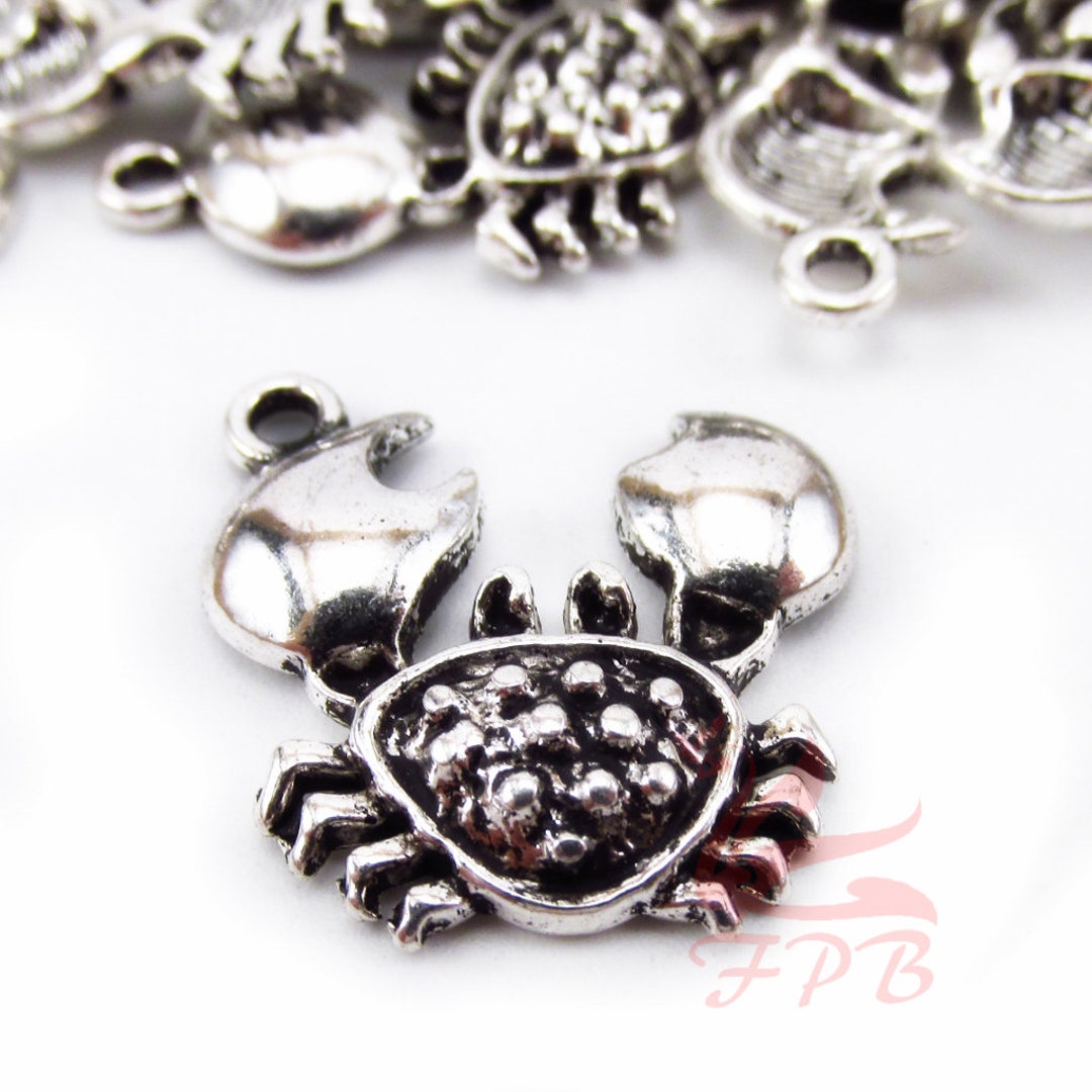 10 Crab Charms 20mm Wholesale Antiqued Silver Plated Beach Pendants ...
