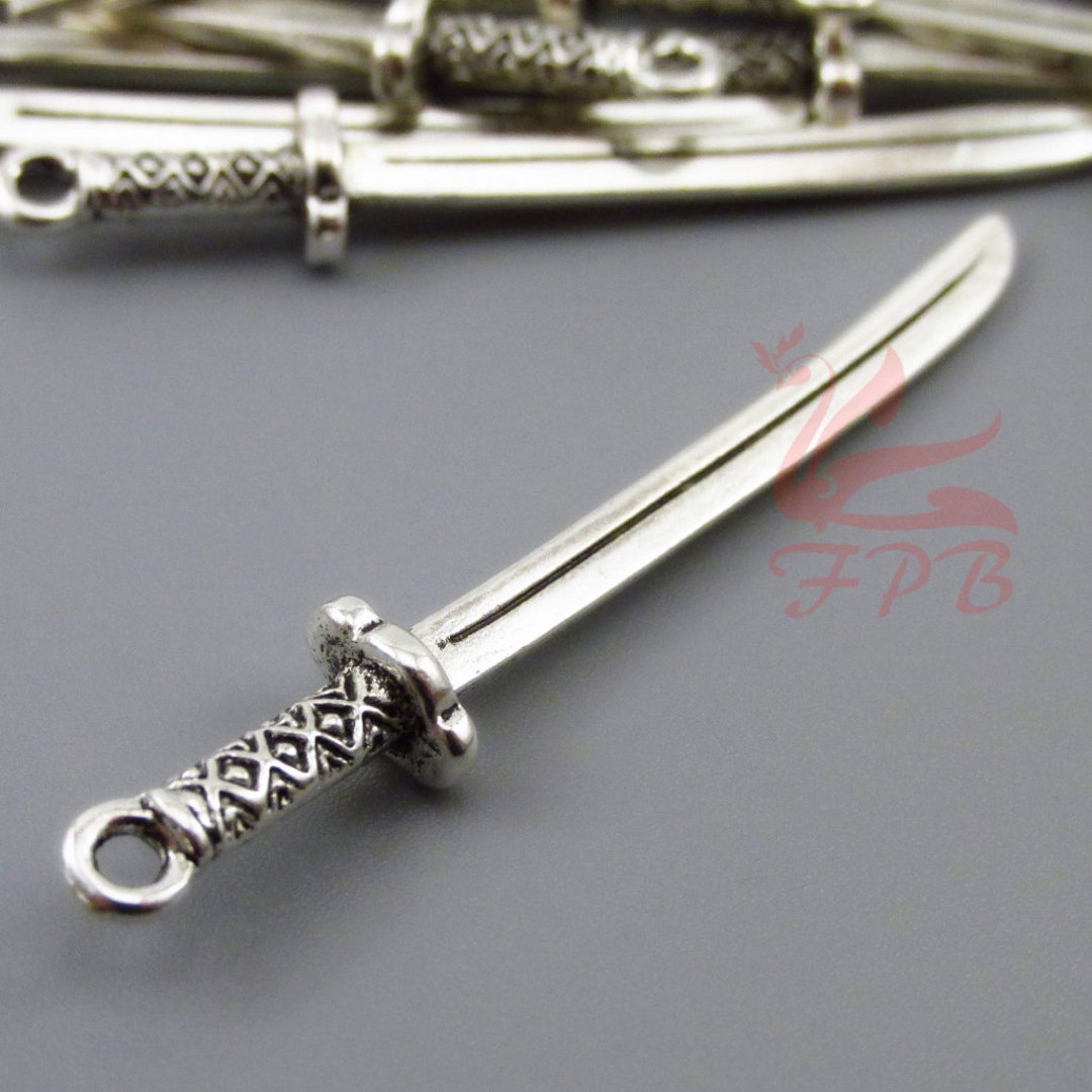 5 Samurai Sword Charms 50mm Wholesale Antiqued Silver Plated Japanese ...