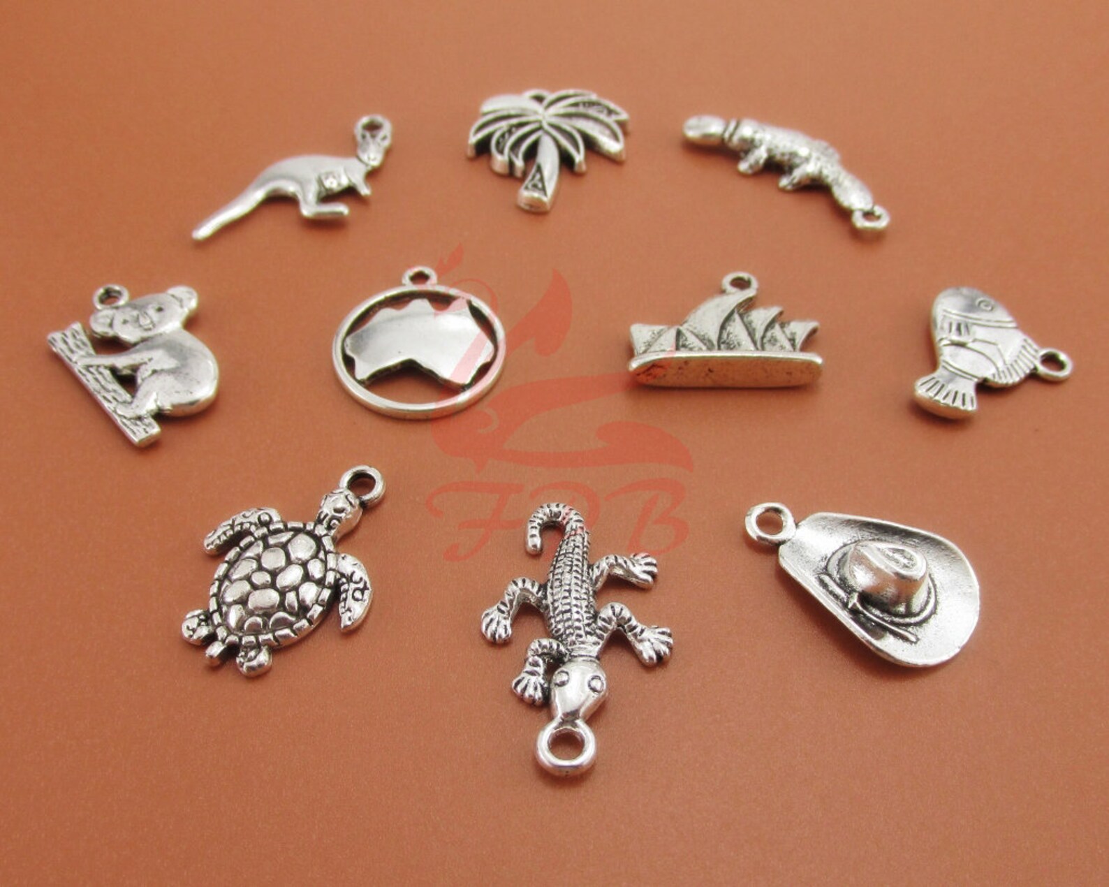 Australia Charms 10 Pieces Set - Wholesale Antiqued Silver Plated ...