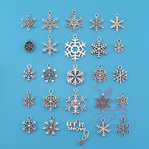 Snowflake Charms 25 Pieces Set Wholesale Antiqued Silver | Etsy