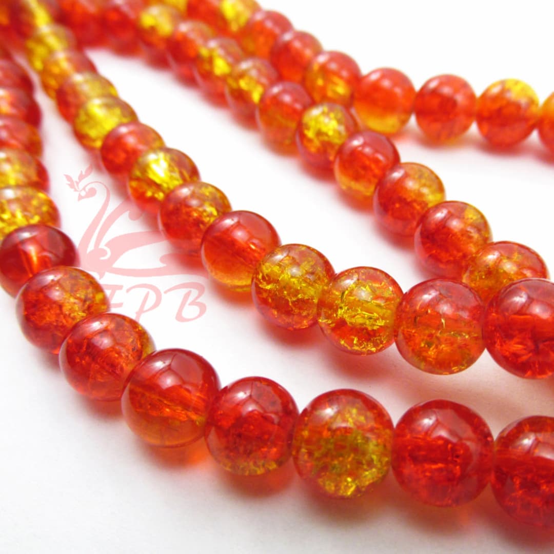 50 Red Gold 8mm Glass Beads - Wholesale Crackle Beads for Jewelry ...