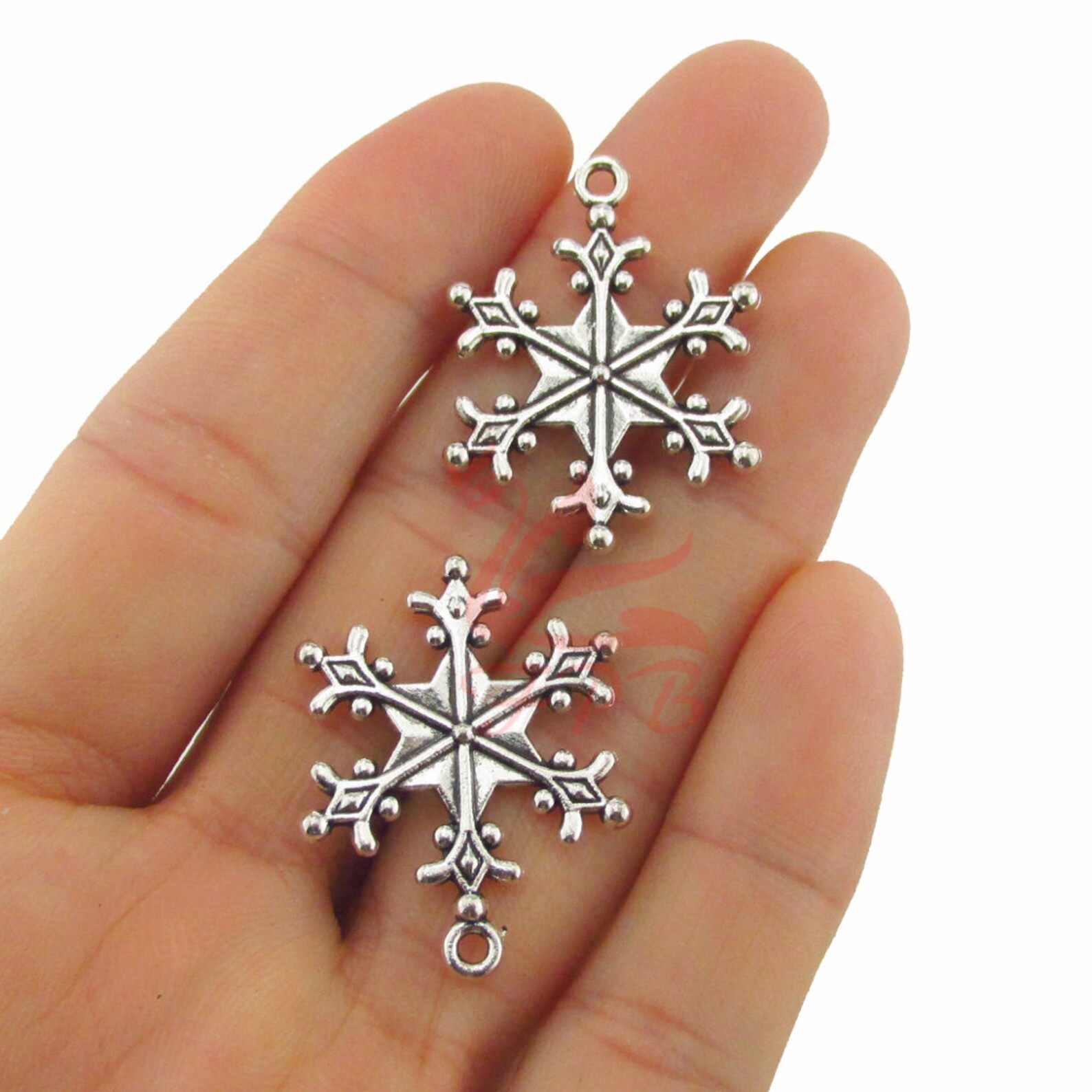 10 Snowflake Charms 29mm Wholesale Antiqued Silver Plated | Etsy