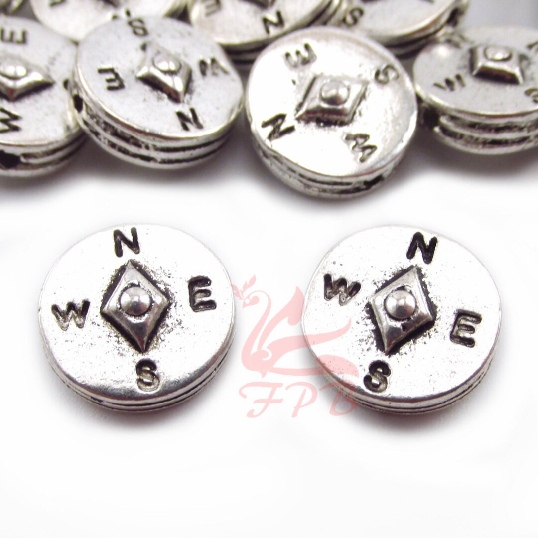 5 Compass Beads 12mm Wholesale Antiqued Silver Plated Spacer Beads ...