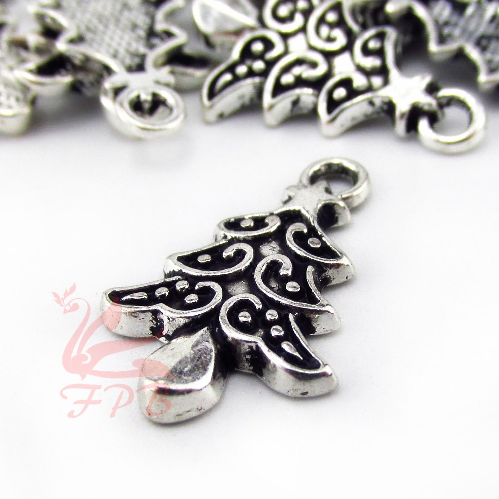 10 Christmas Tree Charms 21mm Wholesale Antiqued Silver Plated - Etsy