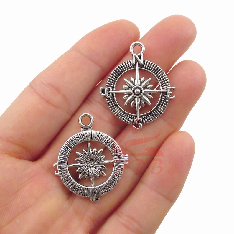 5 Compass Charms 30mm Wholesale Antiqued Silver Plated Travel - Etsy
