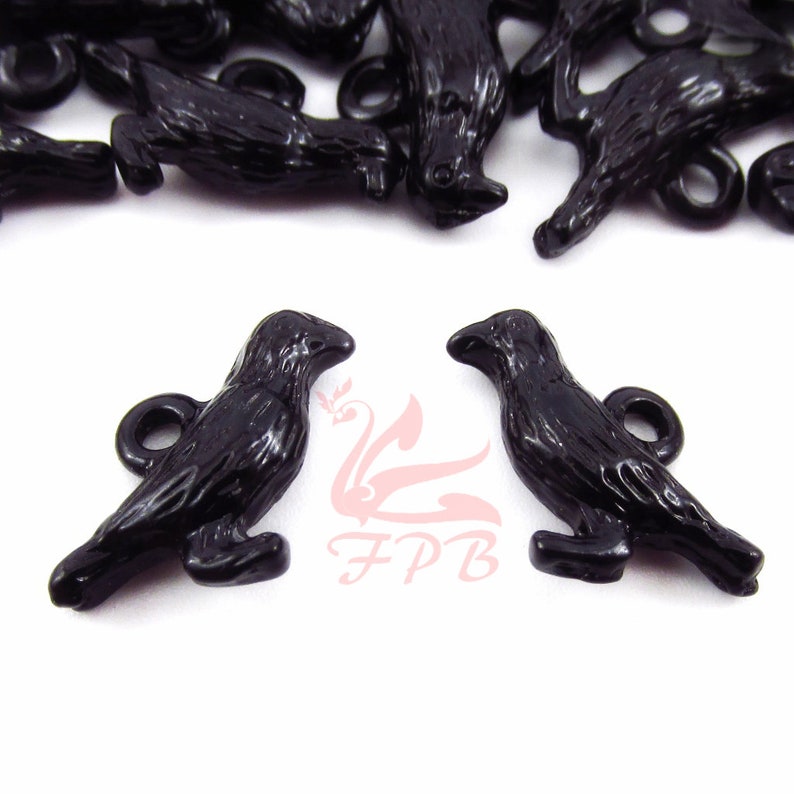2 Black Raven Charms 16mm Wholesale Enamel Crow Pendants - Etsy