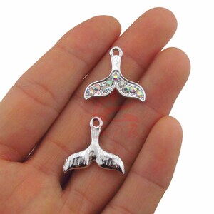 2 Mermaid Tail Charms 20mm Rhinestone Silver Plated Pendants for ...