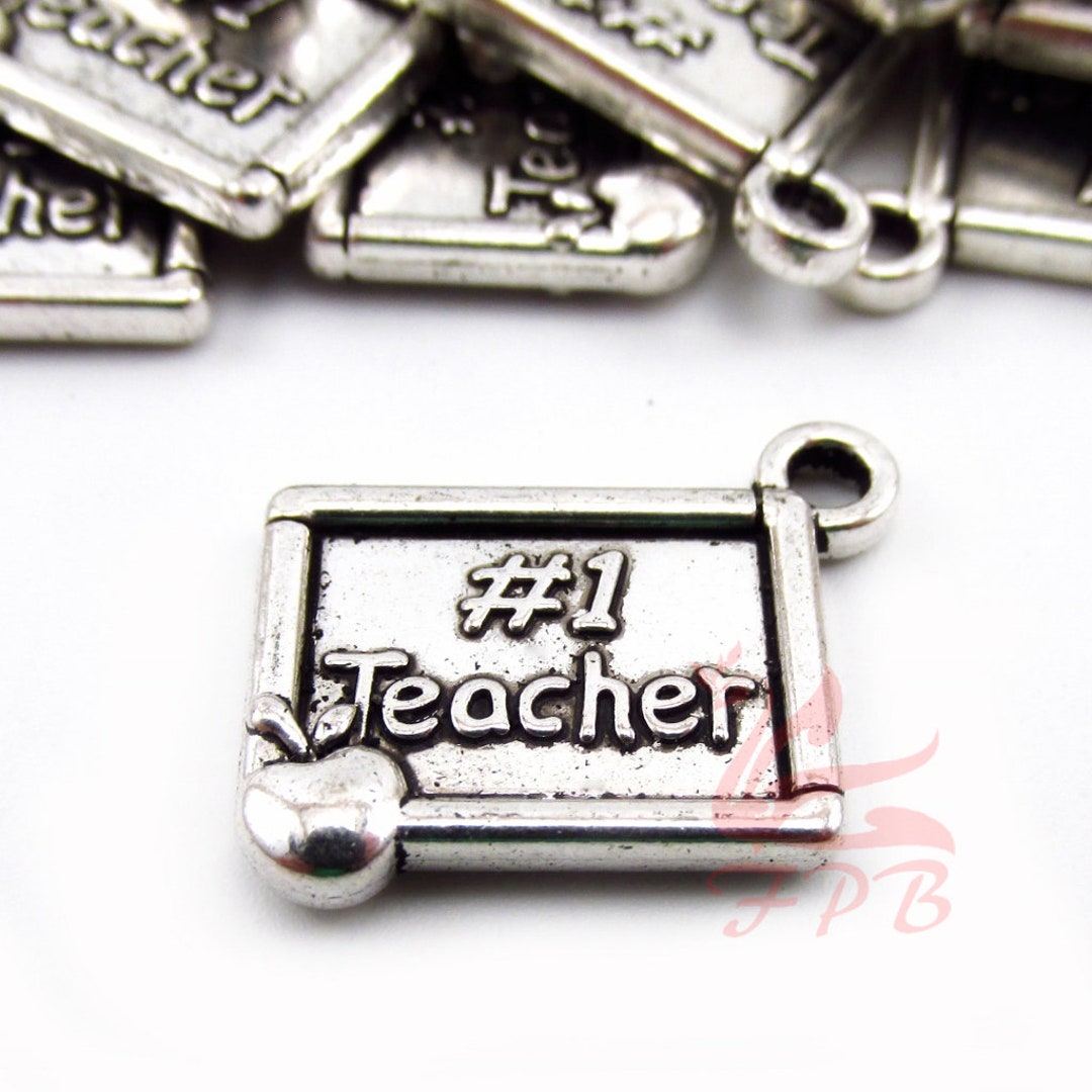 10 #1 Teacher Charms 20mm Wholesale Antiqued Silver Plated School ...