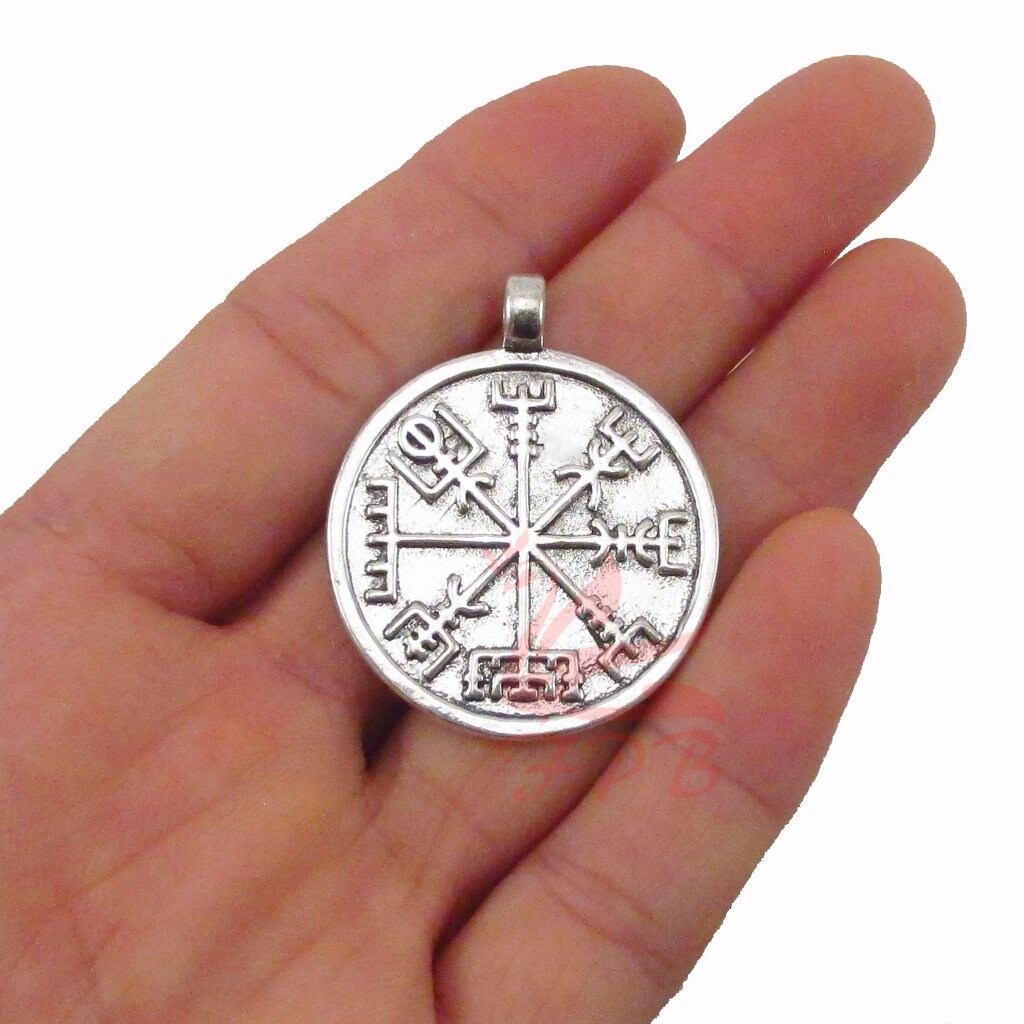 1 Viking Compass Pendant 37mm Large Antiqued Silver Plated - Etsy