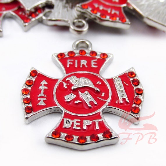 1 Fire Department Charms 27mm Wholesale Red Enamel and | Etsy