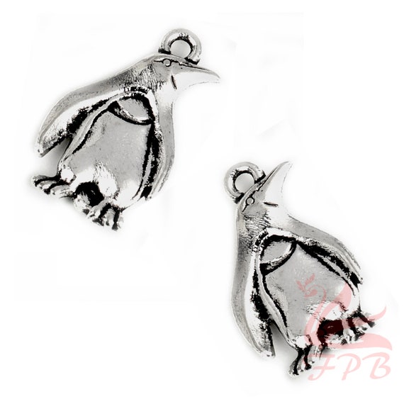 10 Penguin Charms 20mm Wholesale Antiqued Silver Plated Ocean - Etsy