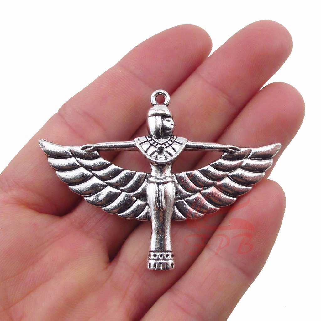 2 Egyptian Goddess Isis Pendants 56mm Wholesale Antiqued Silver Plated ...