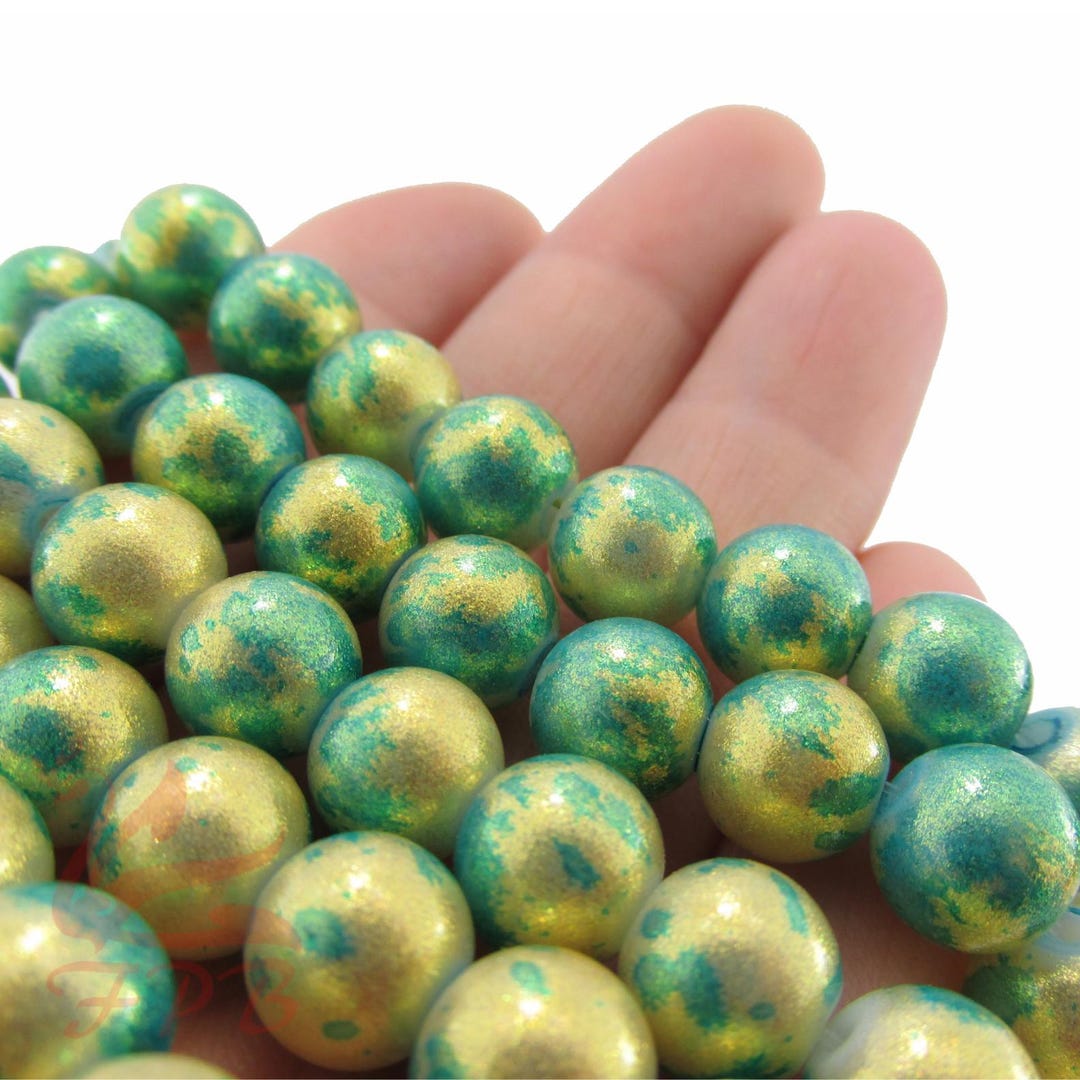 50 Blue Gold Dust 9mm Glass Beads Wholesale Glittery Finish Glass Beads ...