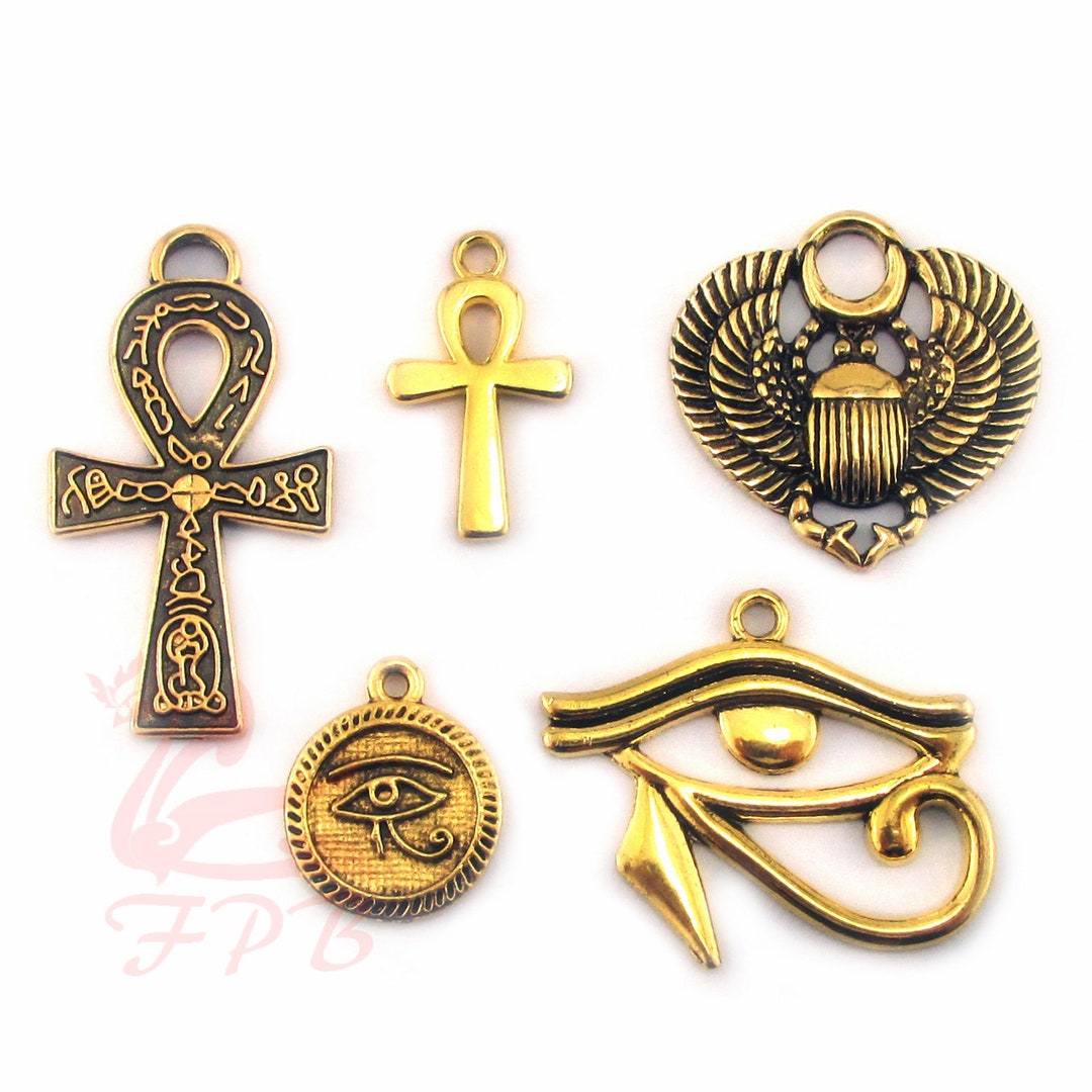 Gold Egyptian Charms 5 Pieces Set Mixed Antiqued Gold Plated Egypt ...