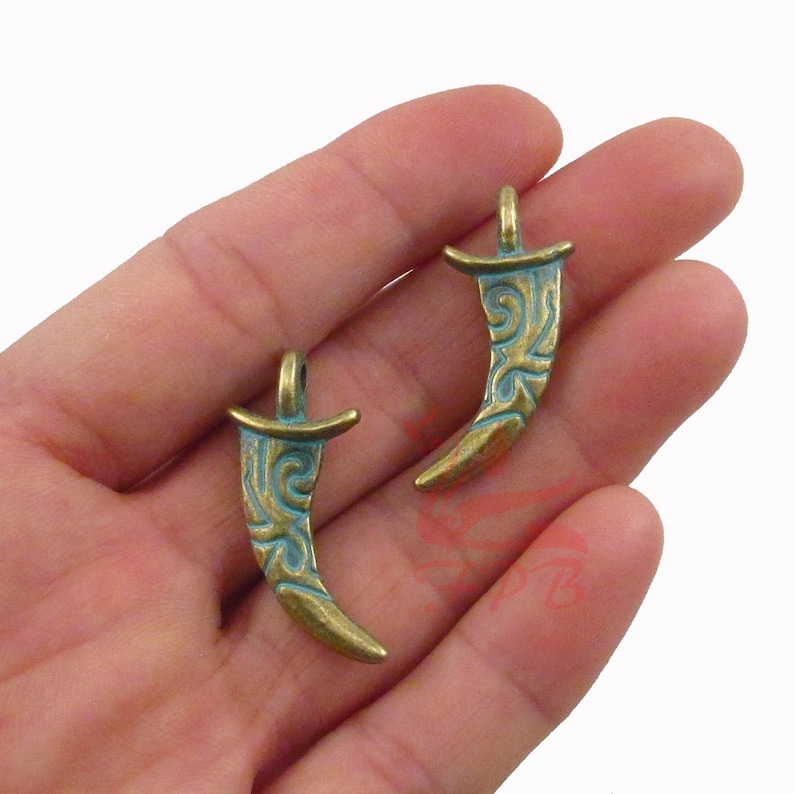 5 Tribal Horn Charms 30mm Wholesale Antiqued Bronze Turquoise - Etsy