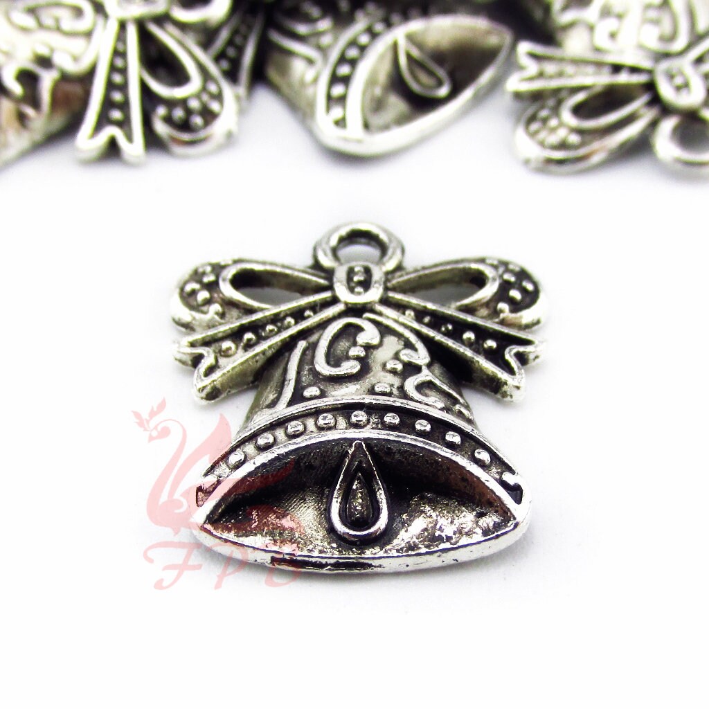 10 Christmas Bell Charms 19mm Wholesale Antiqued Silver Plated | Etsy