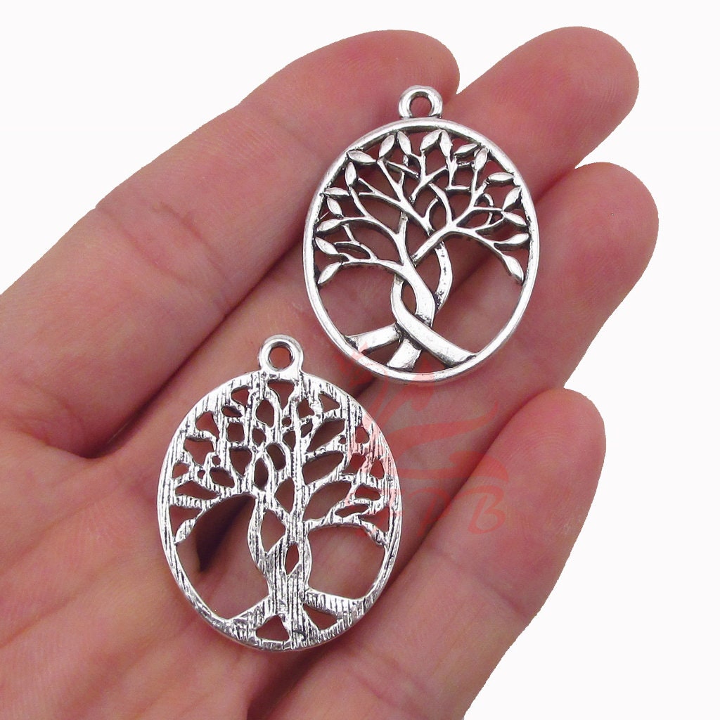 2 Tree of Life Charms 31mm Silver Plated Tree Pendant for - Etsy