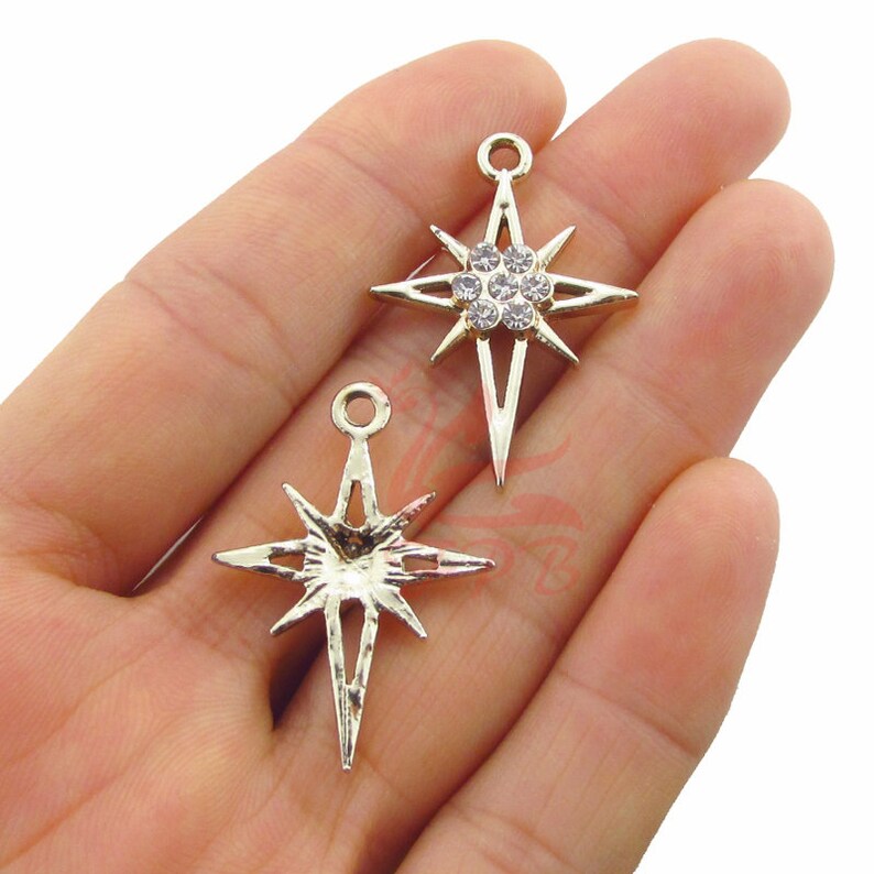 5 North Star Charms 31mm Pale Gold Plated Rhinestone Pendants - Etsy
