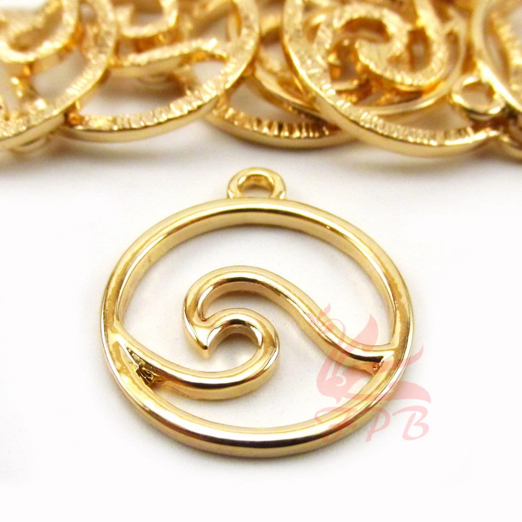 2 Ocean Wave Charms 25mm Wholesale Gold Plated Surfing - Etsy