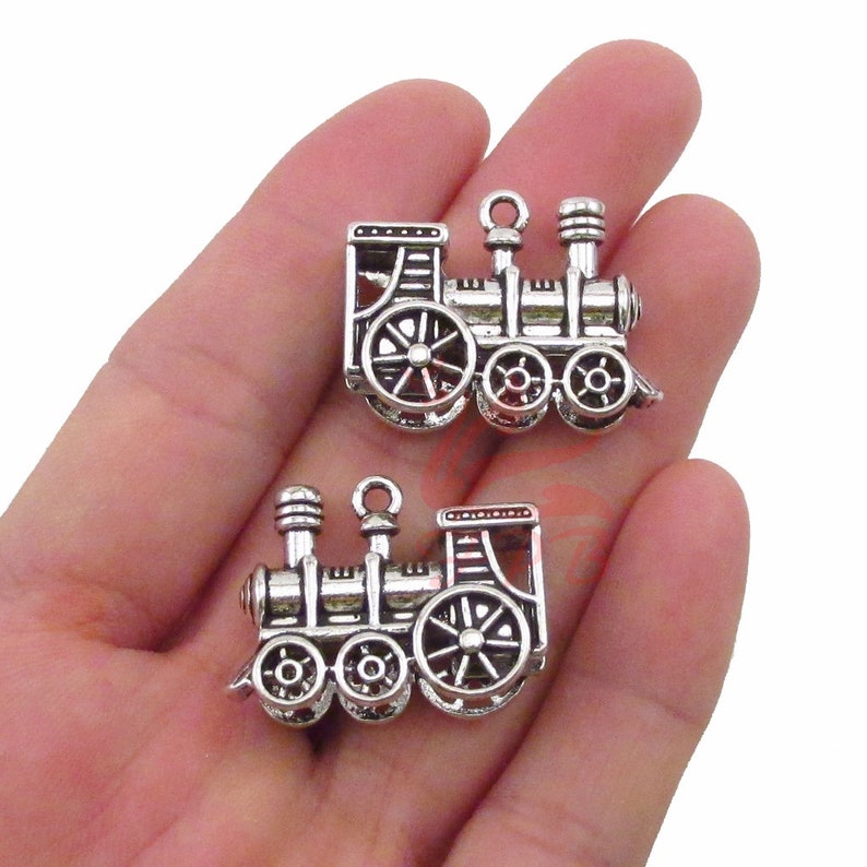 2 Train Charms 28mm Wholesale Antiqued Silver Plated Pendants SC0080029 ...