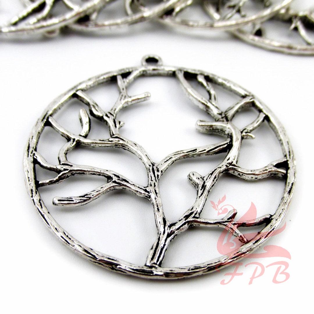2 Tree Branch Pendant 44mm Wholesale Antiqued Silver Plated Large Tree ...