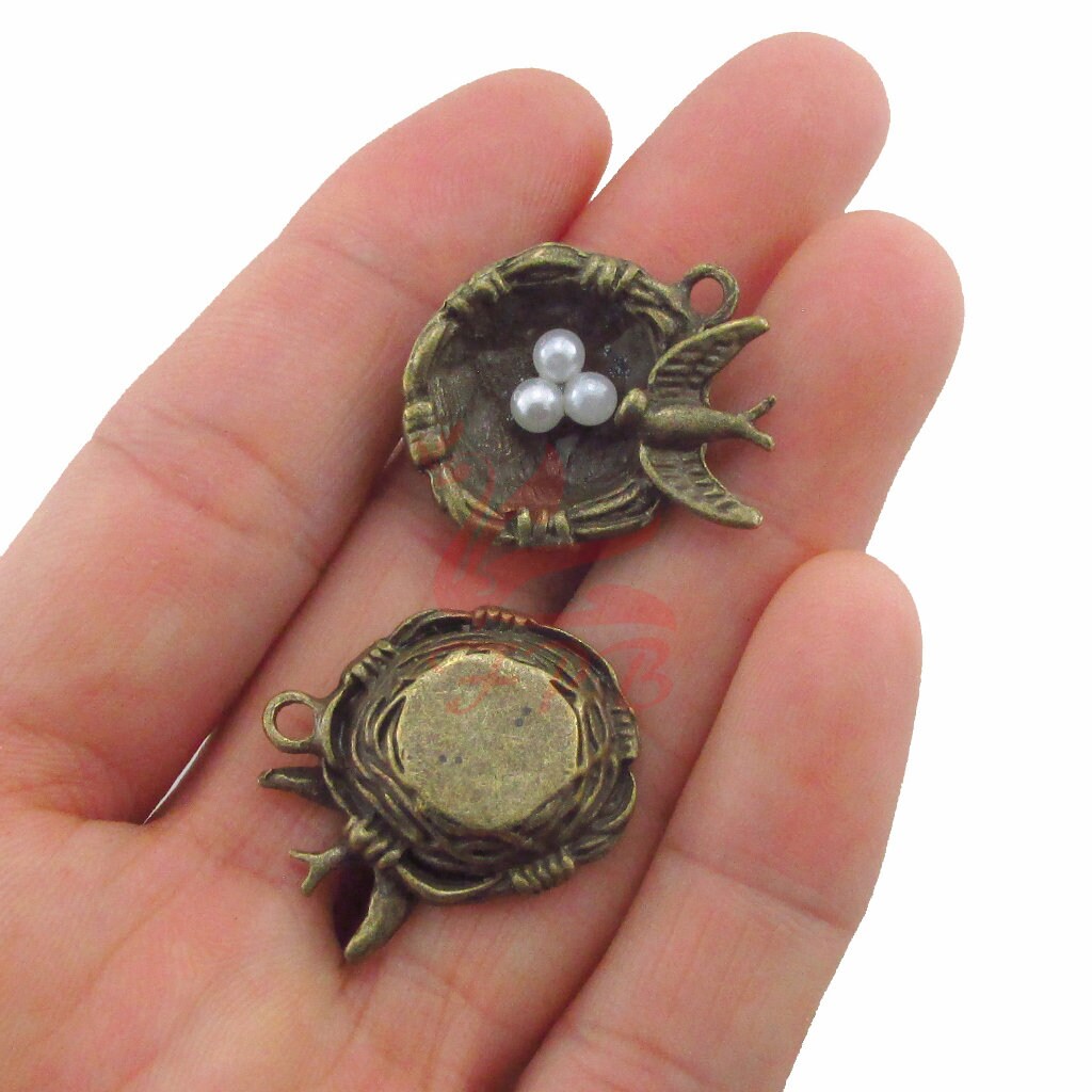 2 Bird Nest Charms 24mm Wholesale Antiqued Bronze Animal Pendants ...