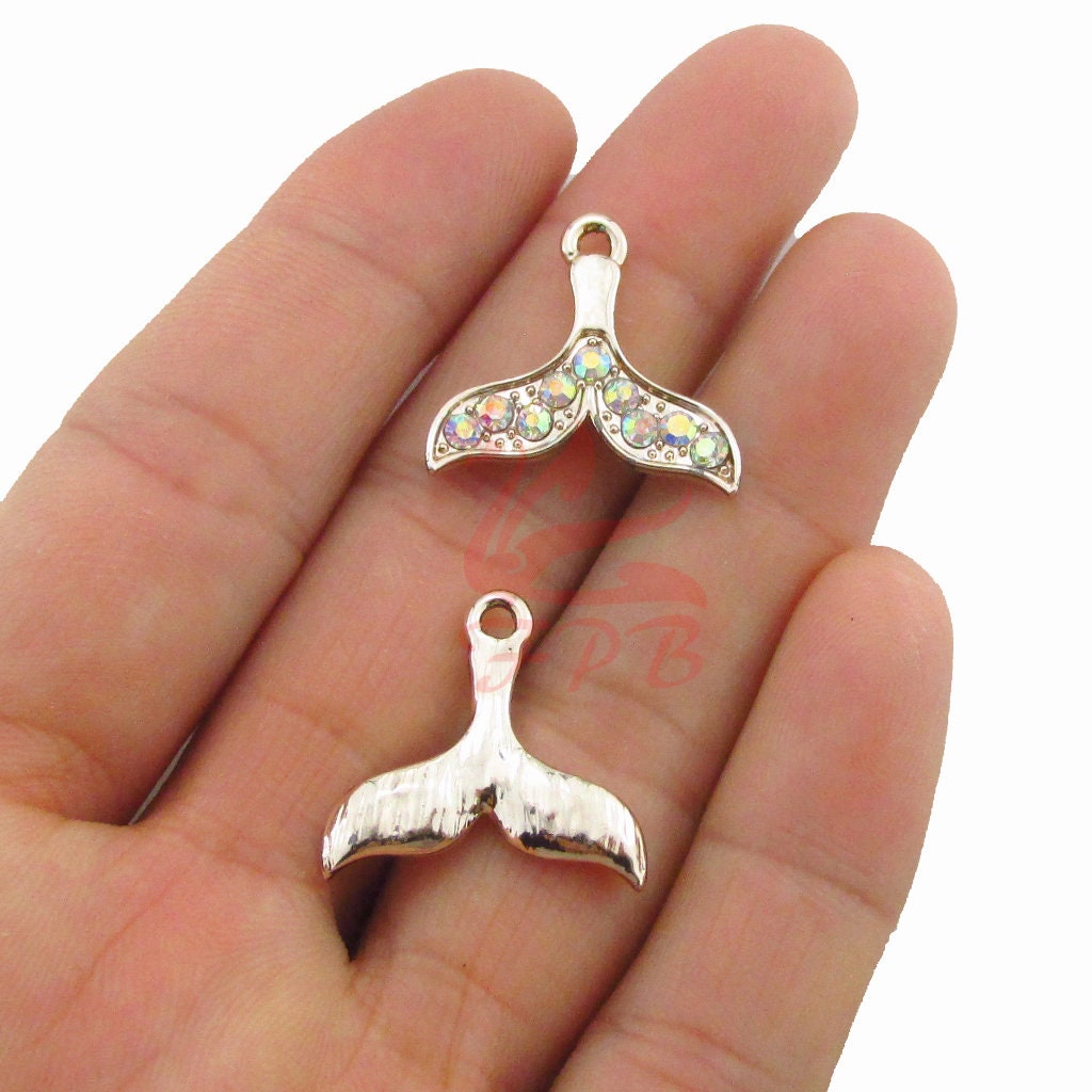 2 Mermaid Tail Charms 20mm Rhinestone Silver Plated Pendants for ...