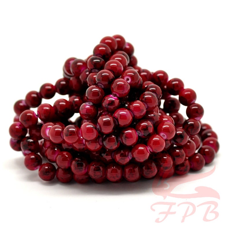 50 Red and Black 8mm Glass Beads Wholesale Glossy Finish Glass Beads ...