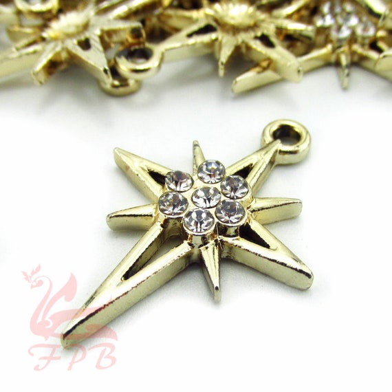 5 North Star Charms 31mm Pale Gold Plated Rhinestone Pendants | Etsy