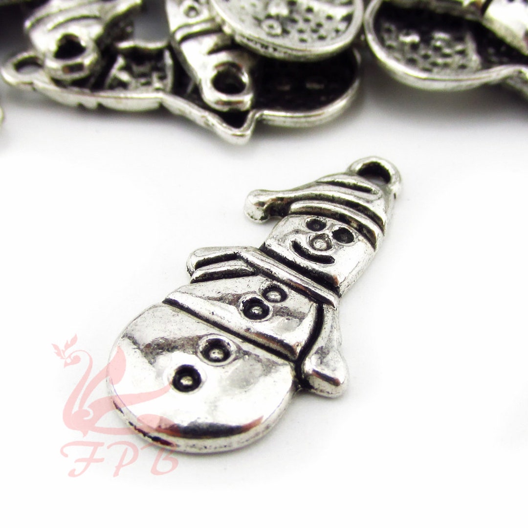 10 Snowman Charms 25mm Wholesale Antiqued Silver Plated Winter Pendants ...