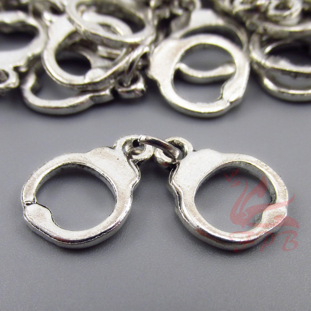 5 Handcuff Charms 31mm Wholesale Antiqued Silver Plated Police Officer ...