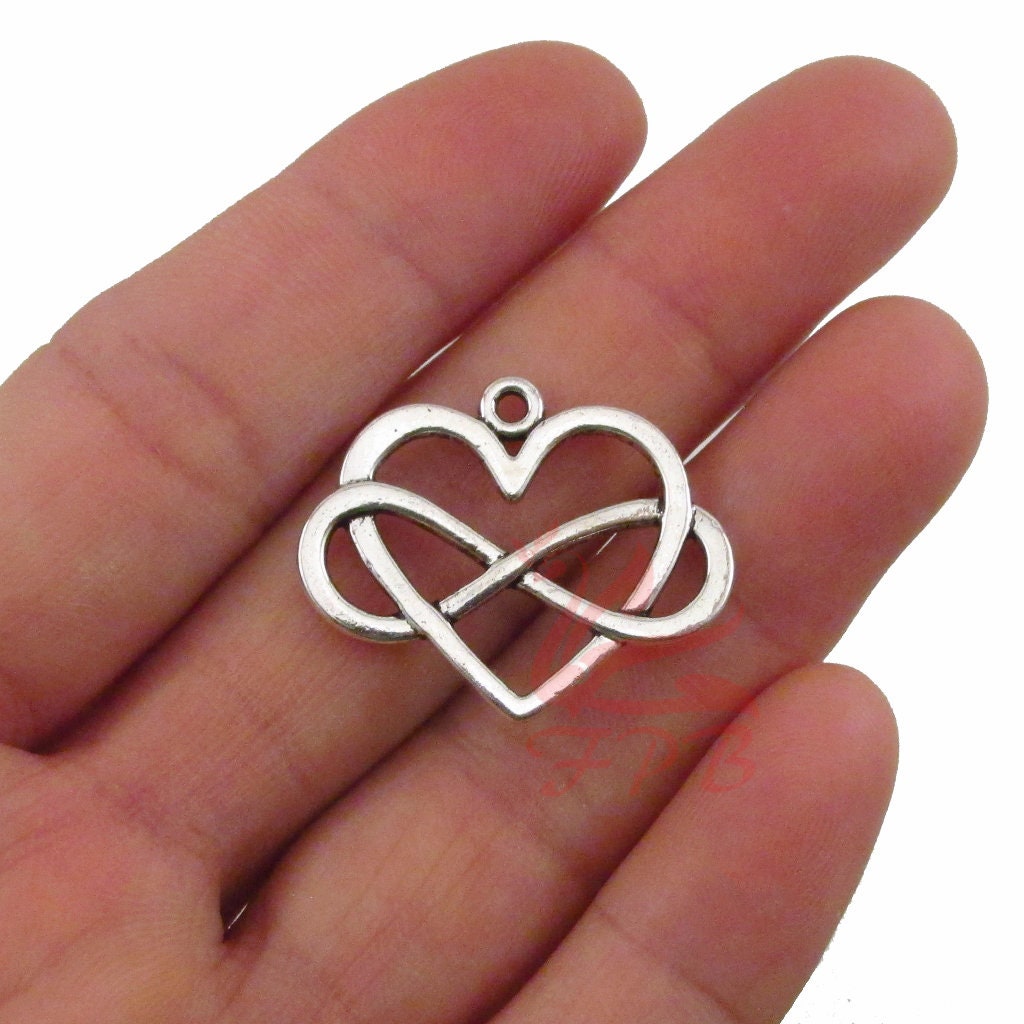 2 Infinite Love Heart Charms 27mm Antiqued Silver Plated Infinity ...