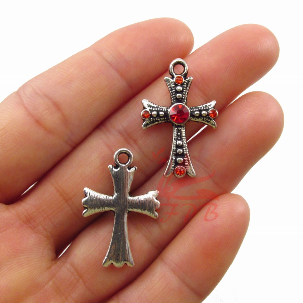 2 Cross Charms 26mm Wholesale Antiqued Silver Plated Red - Etsy