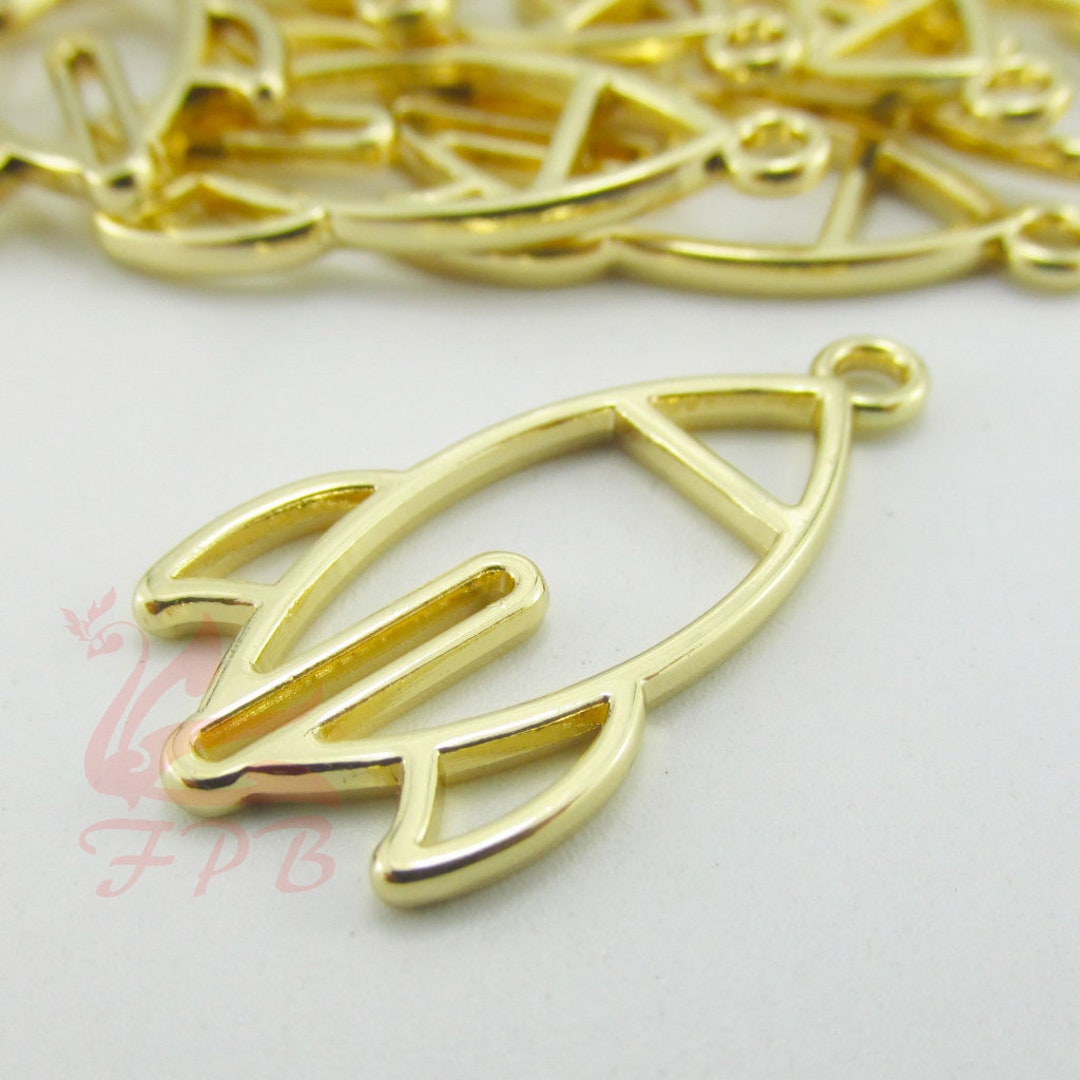2 Rocket Charms 30mm Wholesale Gold Plated Space Rocketship Pendants ...