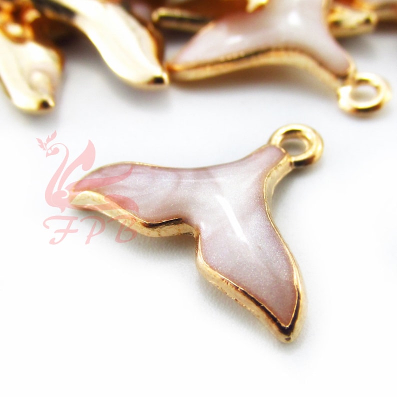 5 Black Mermaid Tail Charms 18mm Wholesale Gold Plated Enamel Pendants ...