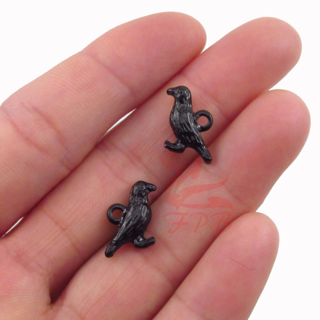 2 Black Raven Charms 16mm Wholesale Enamel Crow Pendants - Etsy