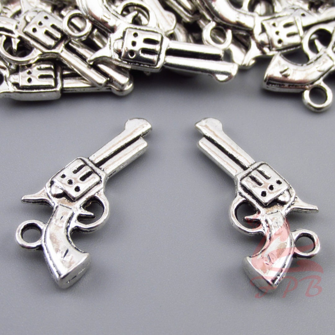 10 Gun Charms 21mm Wholesale Antiqued Silver Plated Weapons Pendants ...