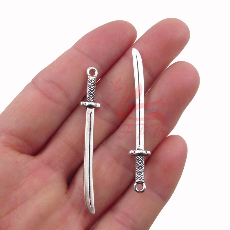 5 Samurai Sword Charms 50mm Wholesale Antiqued Silver Plated Japanese ...