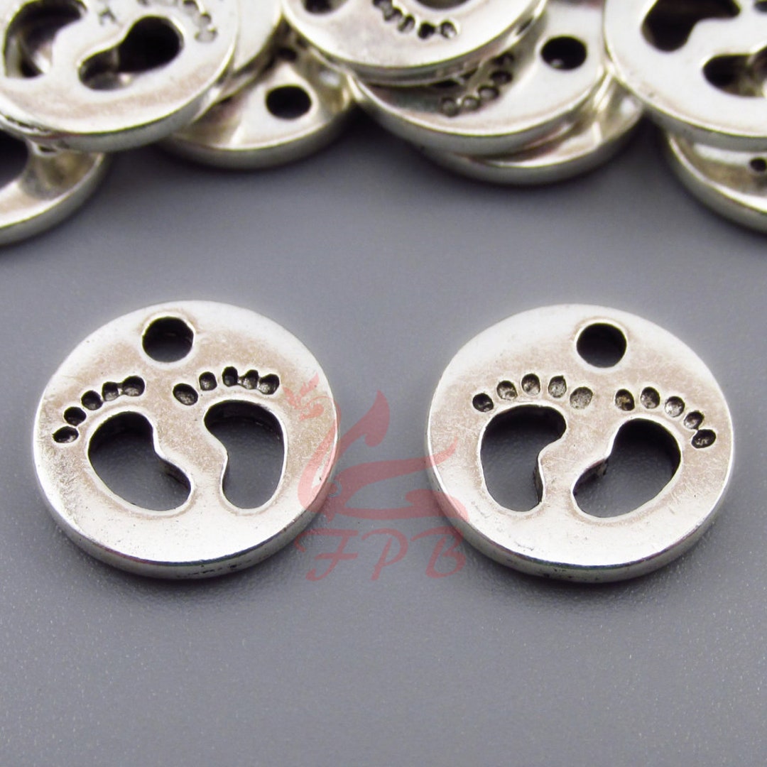 10 Foot Prints Charms 11mm Wholesale Antiqued Silver Plated Baby Feet ...