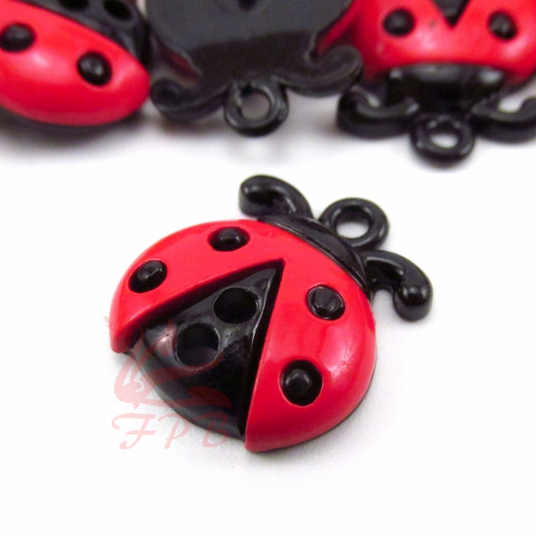 2 Ladybug Charms 18mm Wholesale Enamel Plated Pendants EC0095636 - Etsy