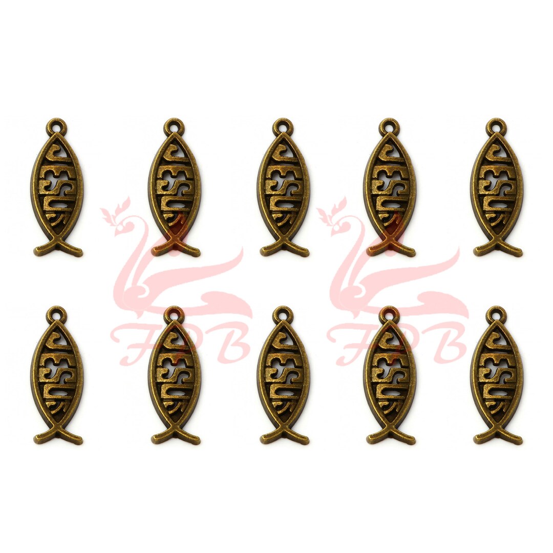 10 Jesus Fish Charms 26mm Wholesale Antiqued Bronze Christian Fish ...