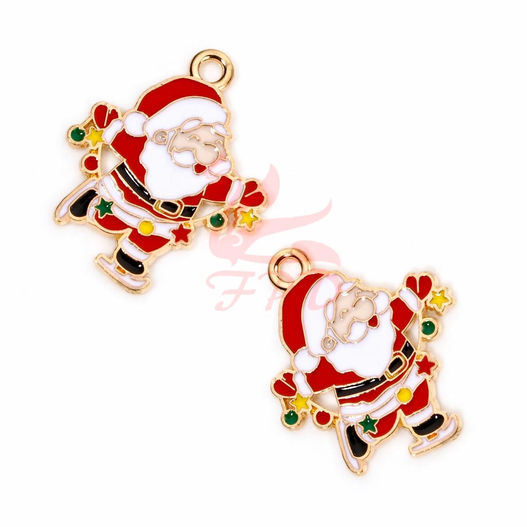 5 Santa Charms 25mm Christmas Lights Gold Plated Enamel Pendants ...