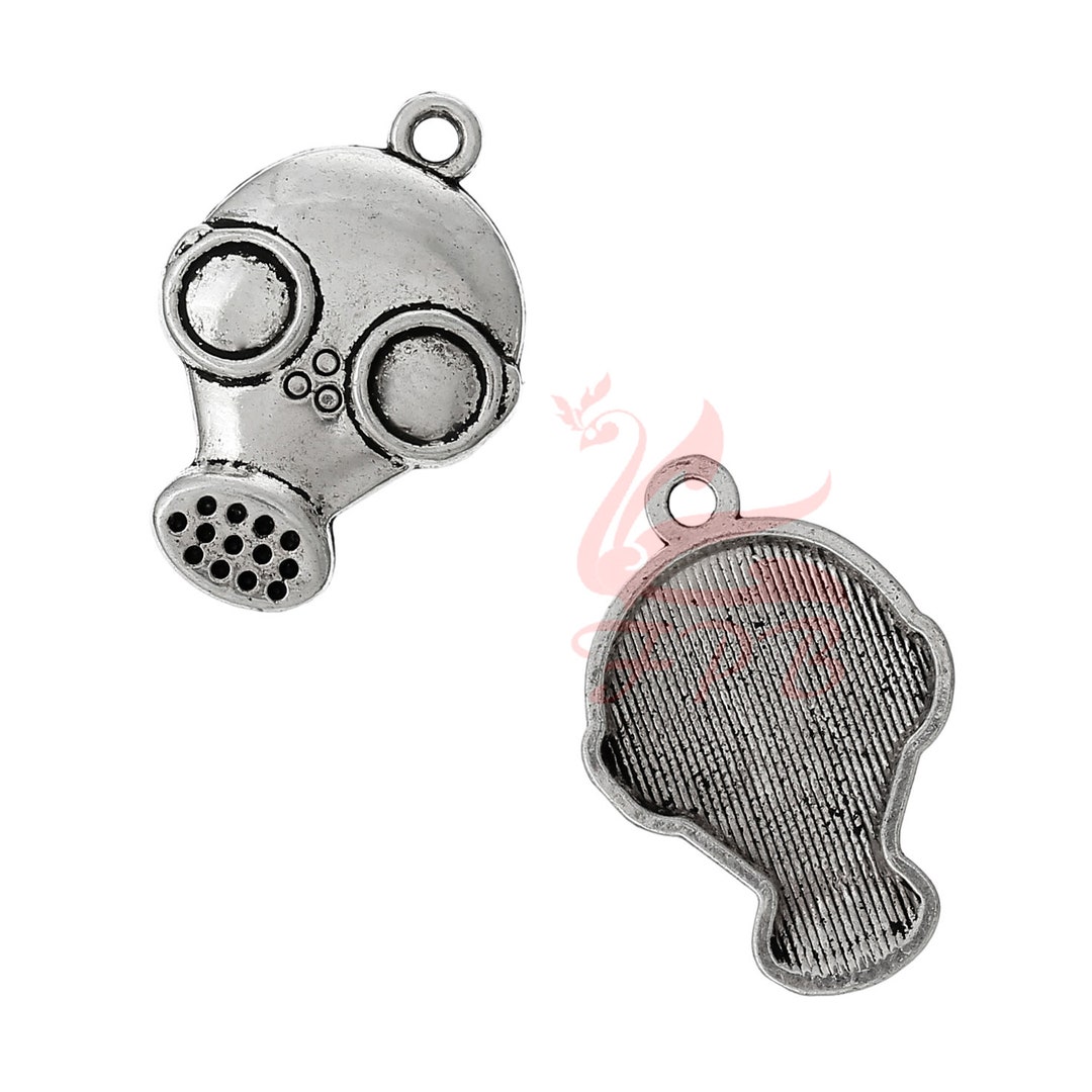 5 Gas Mask Charms 28mm Wholesale Antiqued Silver Plated Steampunk ...