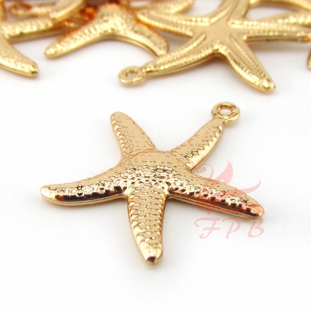 2 Gold Starfish Charms 22mm Wholesale 14K Gold Plated Beach - Etsy