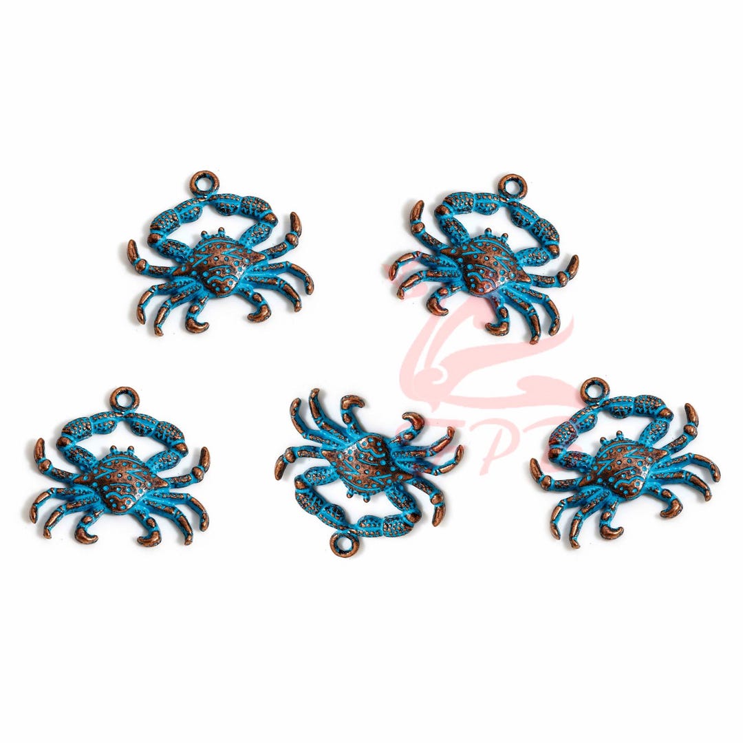 5 Copper Crab Charms 24mm Turquoise Blue Patina Wholesale Antiqued ...