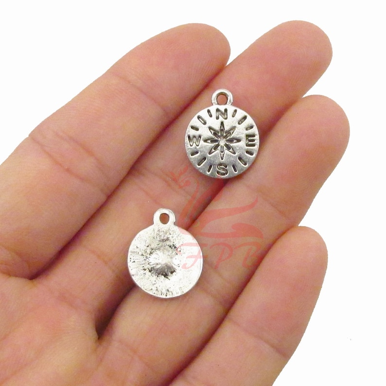10 Compass Charms 16mm Wholesale Antiqued Silver Plated Travel | Etsy